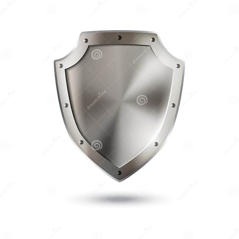 Shiny Metallic Shield on White Stock Vector - Illustration of silver ...