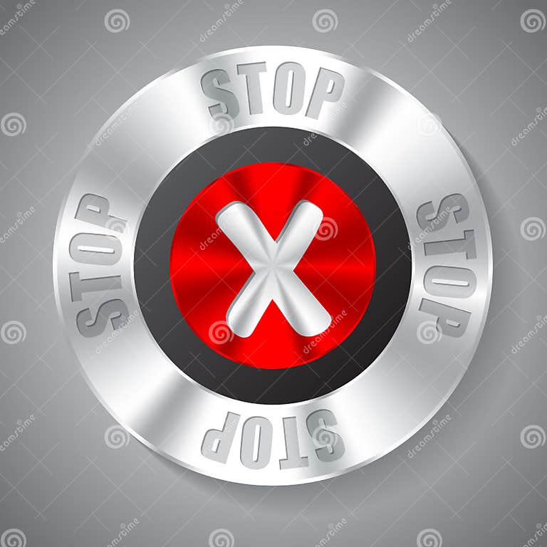 Shiny metallic stop button stock vector. Illustration of design - 51221060