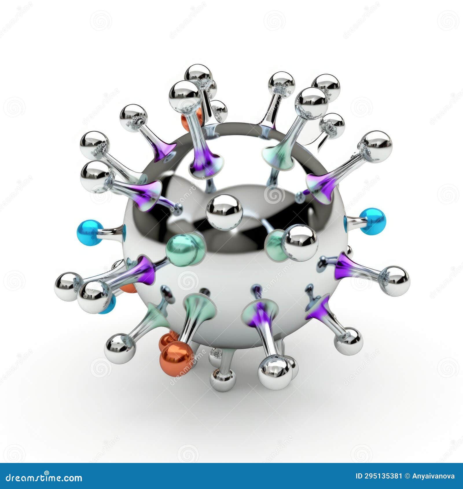 Shiny Metallic Virus Particle on White Background, Coronavirus Model ...