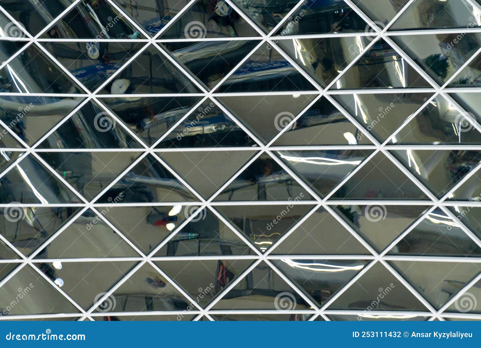 A Shiny Mirror Surface Made of Triangular-shaped Glass and Long ...