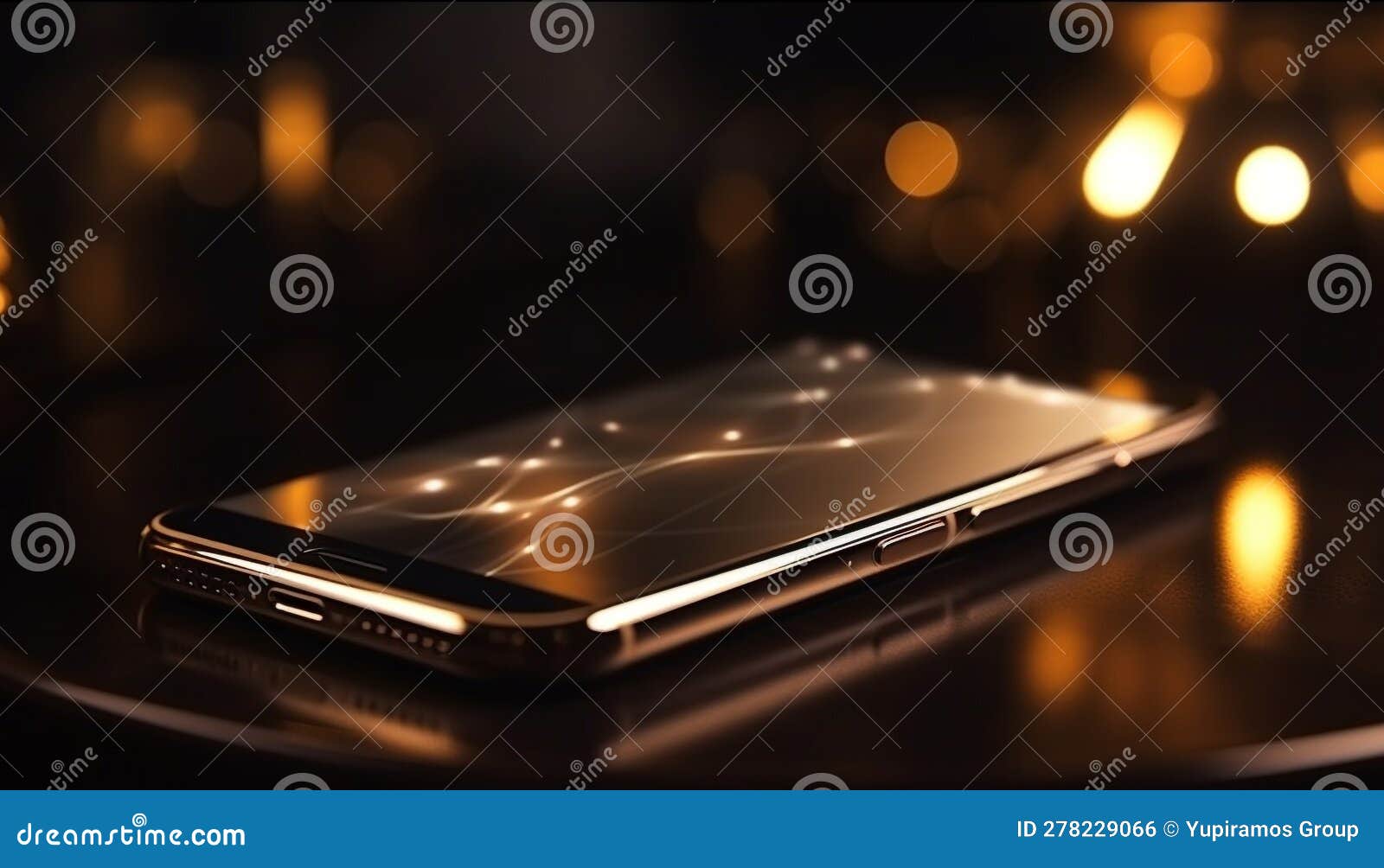 Shiny Mobile Phone on Wooden Table Indoors Generative AI Stock ...