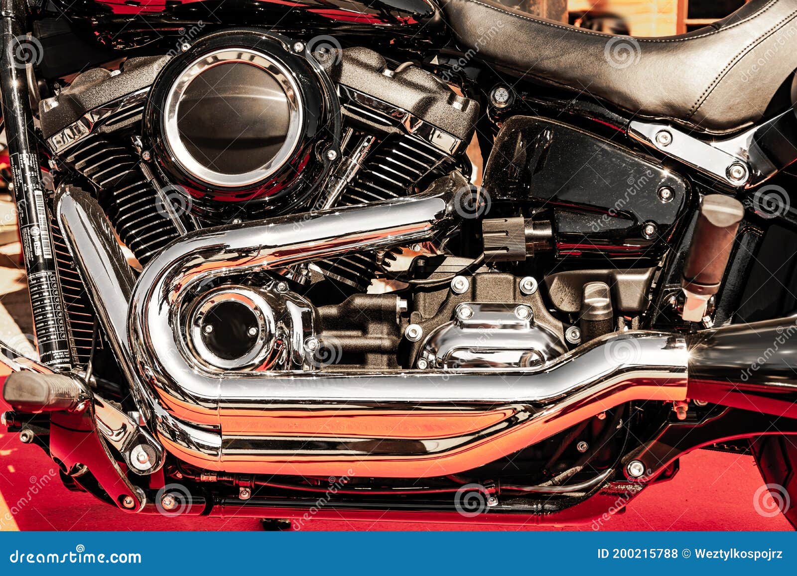 Shiny Chrome Motorcycle Engine Parts on Red Close Up Stock Photo ...