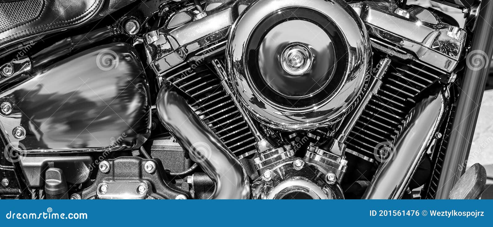 A Shiny Motorcycle Engine Horizontal Panorama Stock Photo - Image of ...