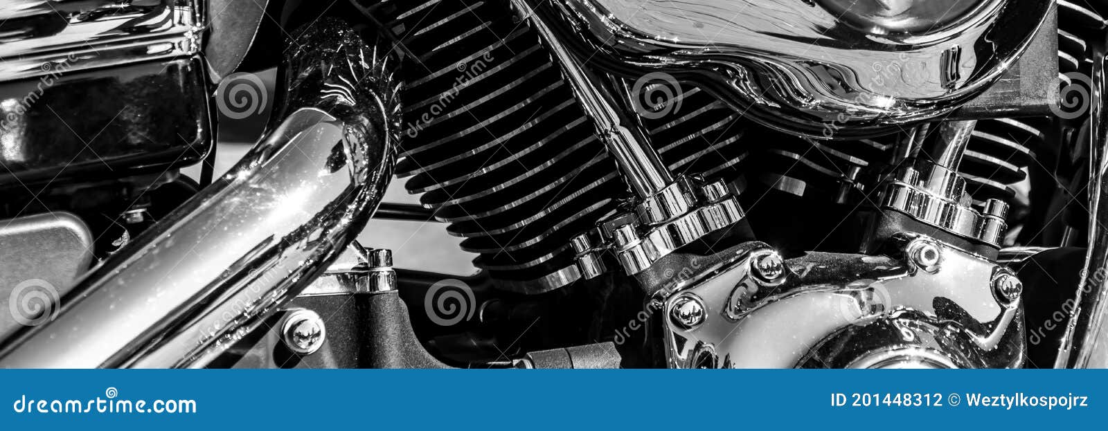 A Shiny Motorcycle Engine Panorama Stock Photo - Image of retro ...