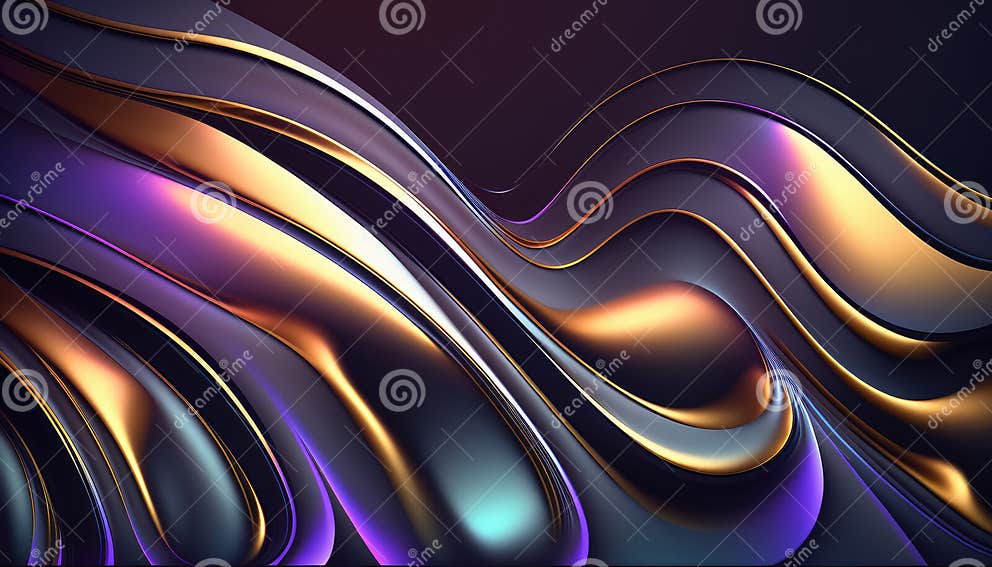 Shiny Multicolor 3D Wave Background with Metallic Effect Stock ...