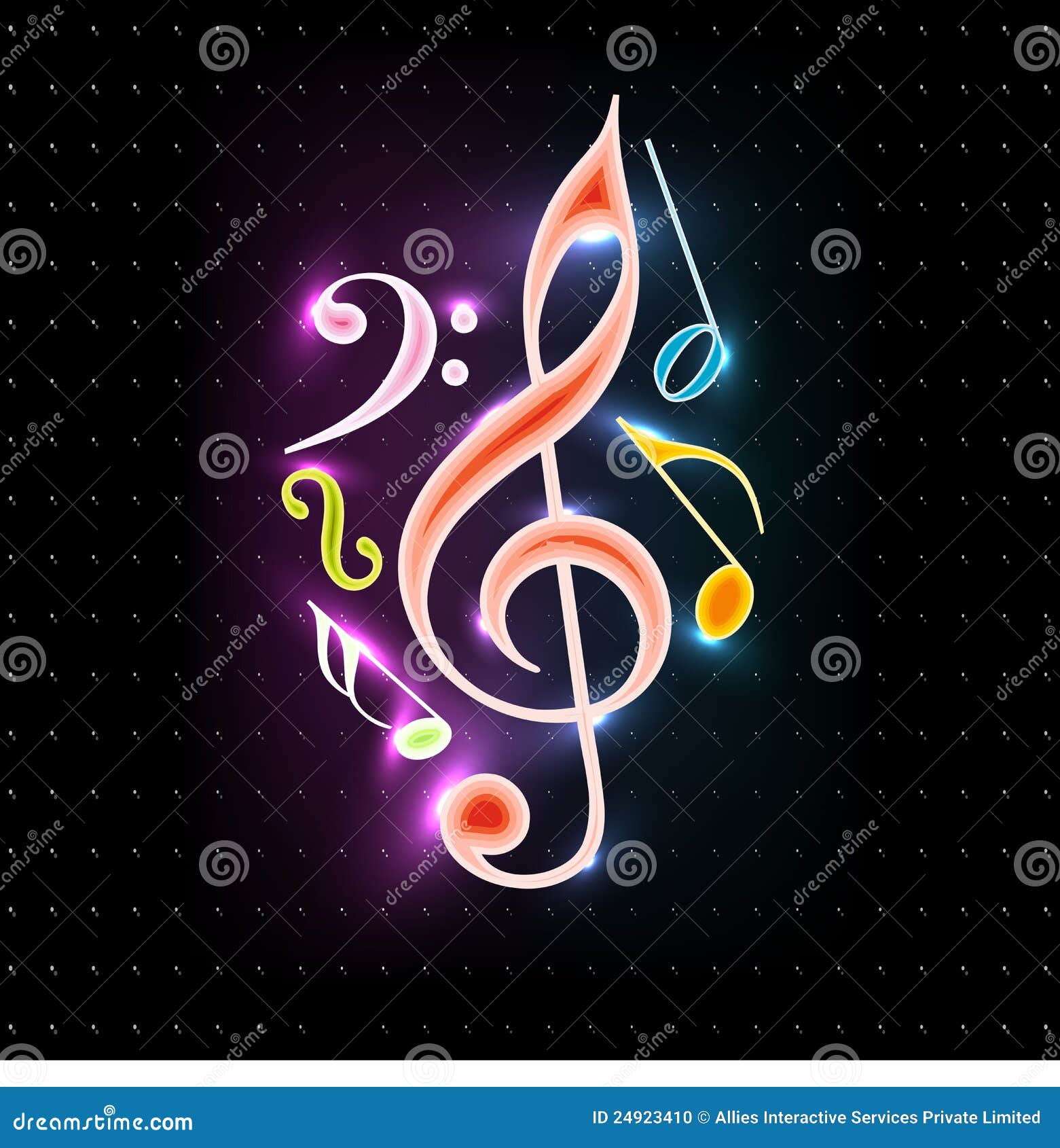 Shiny Musical Notes on Black Background. . Stock Illustration ...