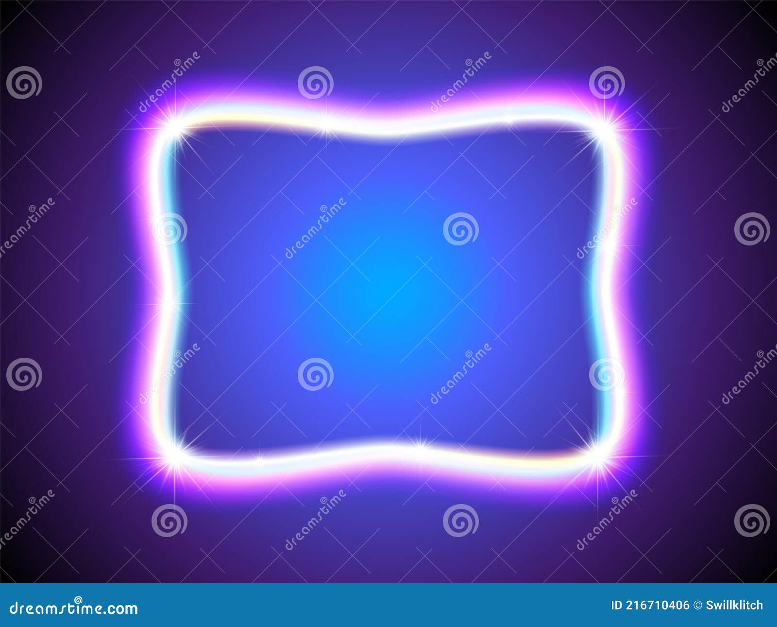Shiny Neon Frame with Sparkles and Colorful Glow on Dark Blue ...