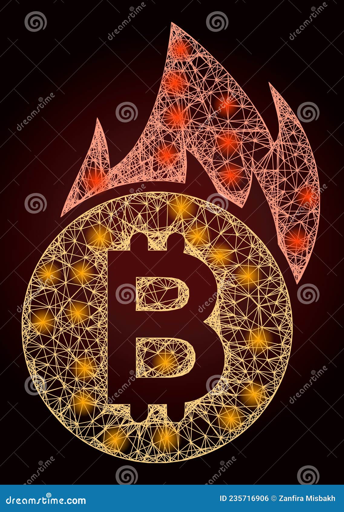 Shiny Network Mesh Burn Bitcoin with Lightspots Stock Vector ...