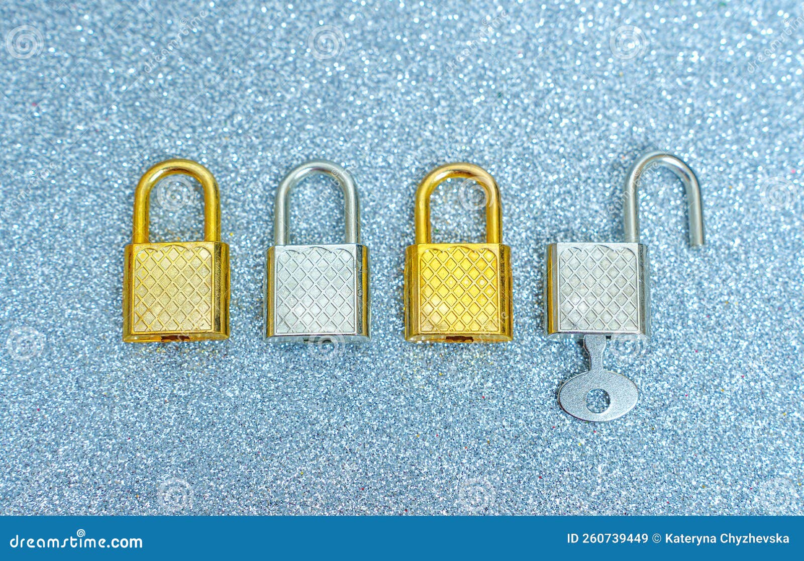 Shiny Padlocks and Key on Sparkling Background Stock Image - Image of ...