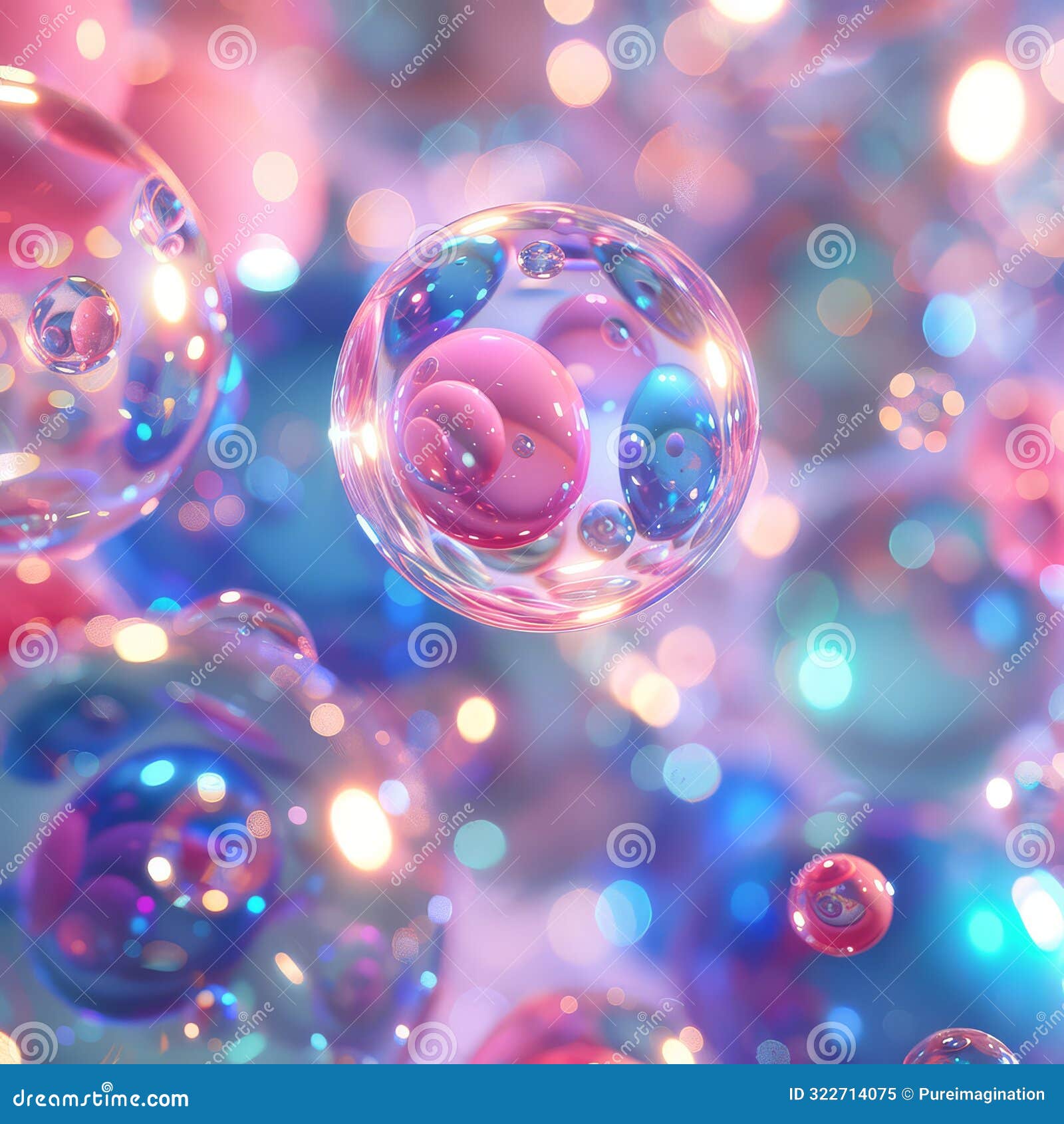 Shiny Pink and Blue Bubbles Float in the Air Stock Illustration ...