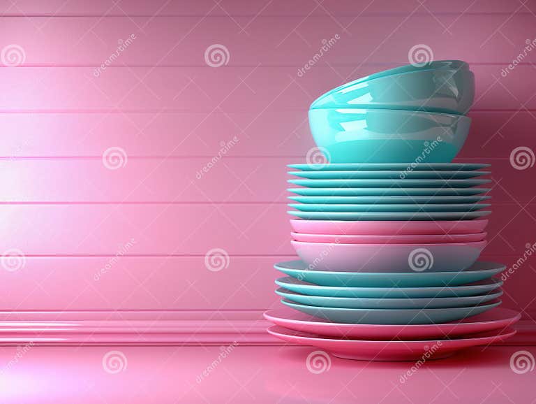 Shiny Pink Plates Forming a Pattern on a Bright Pink Background Stock ...