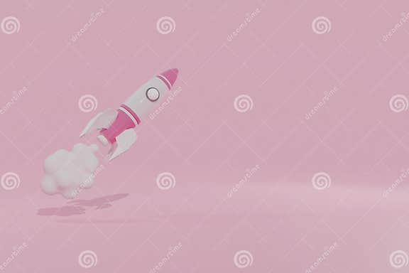 Shiny Pink and White Rocket Soars. 3d Rendering Stock Illustration ...