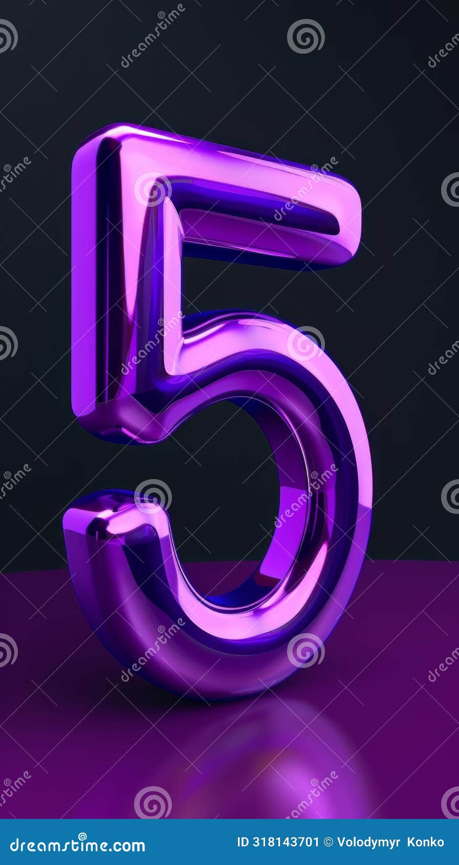 Shiny Purple Metallic Number Five on Dark Background Stock Illustration ...