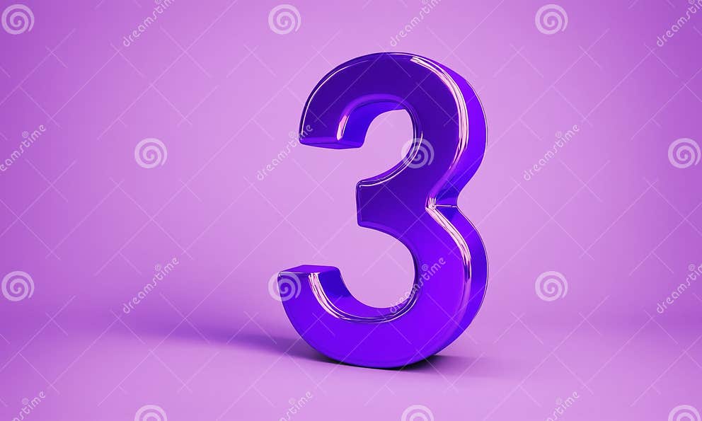Shiny Purple Number 3 Against a Solid Background Stock Illustration ...