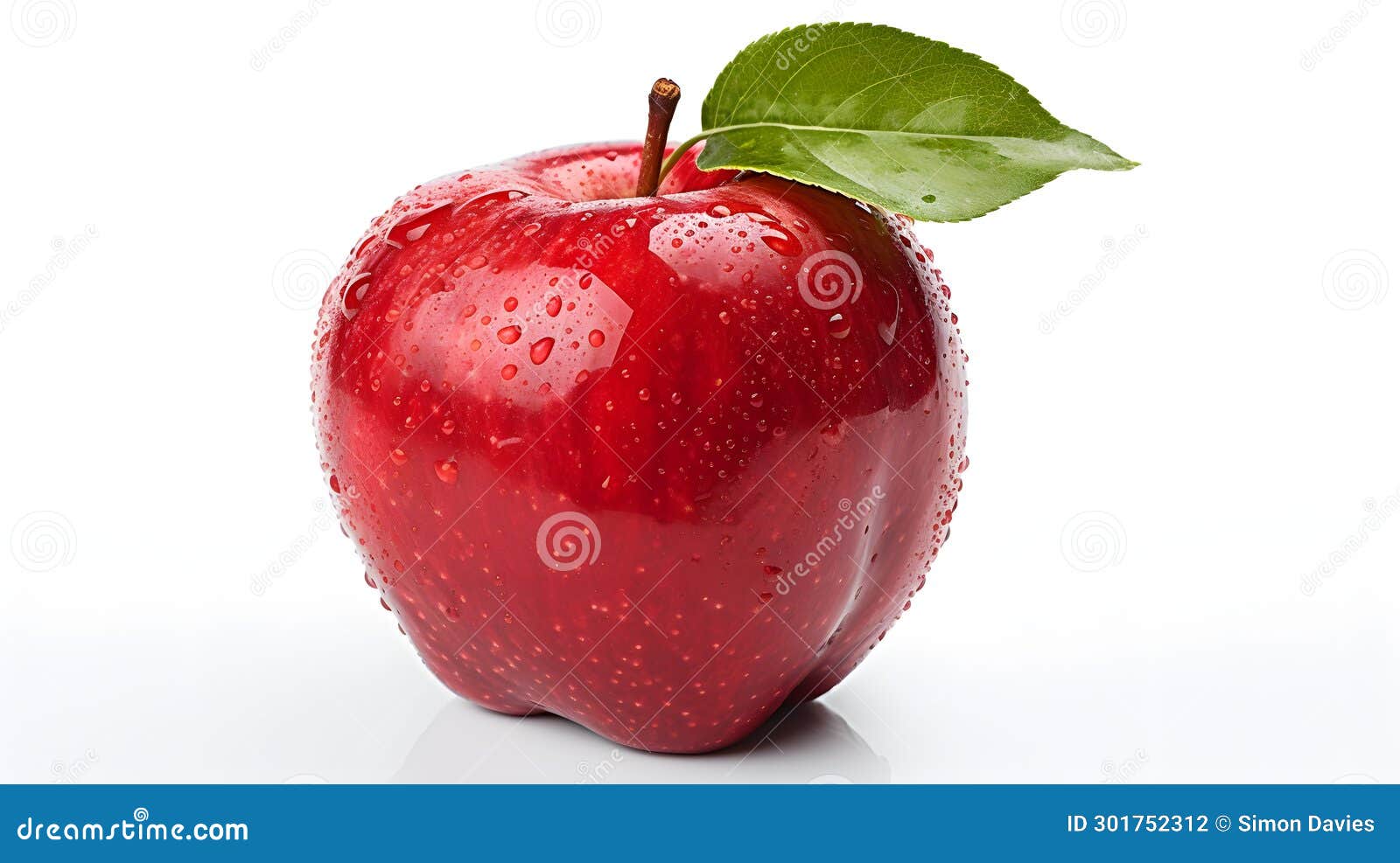 Shiny Red Apple with a Single Leaf Isolated on a White Background Stock ...