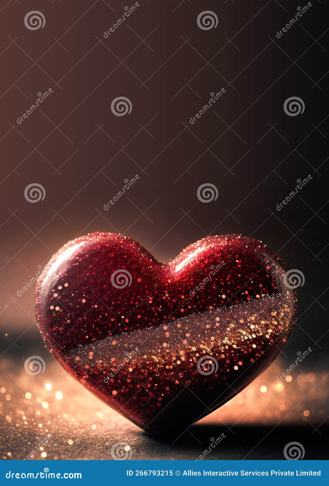Shiny Red Glittery Heart Shape on Flare Lighting Background. 3D Stock ...