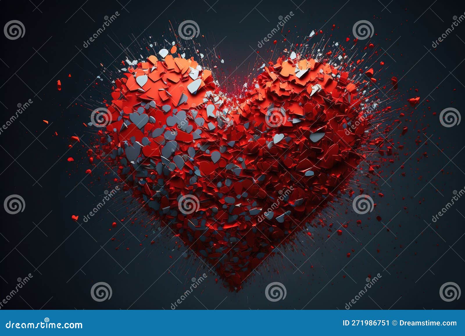 Shiny Red Heart Exploding in Thousand Pieces. Generative AI Stock ...