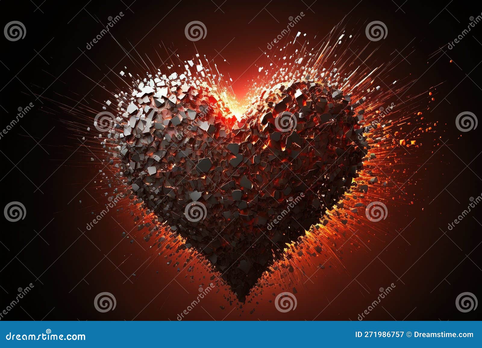 Shiny Red Heart Exploding in Thousand Pieces. Generative AI Stock ...