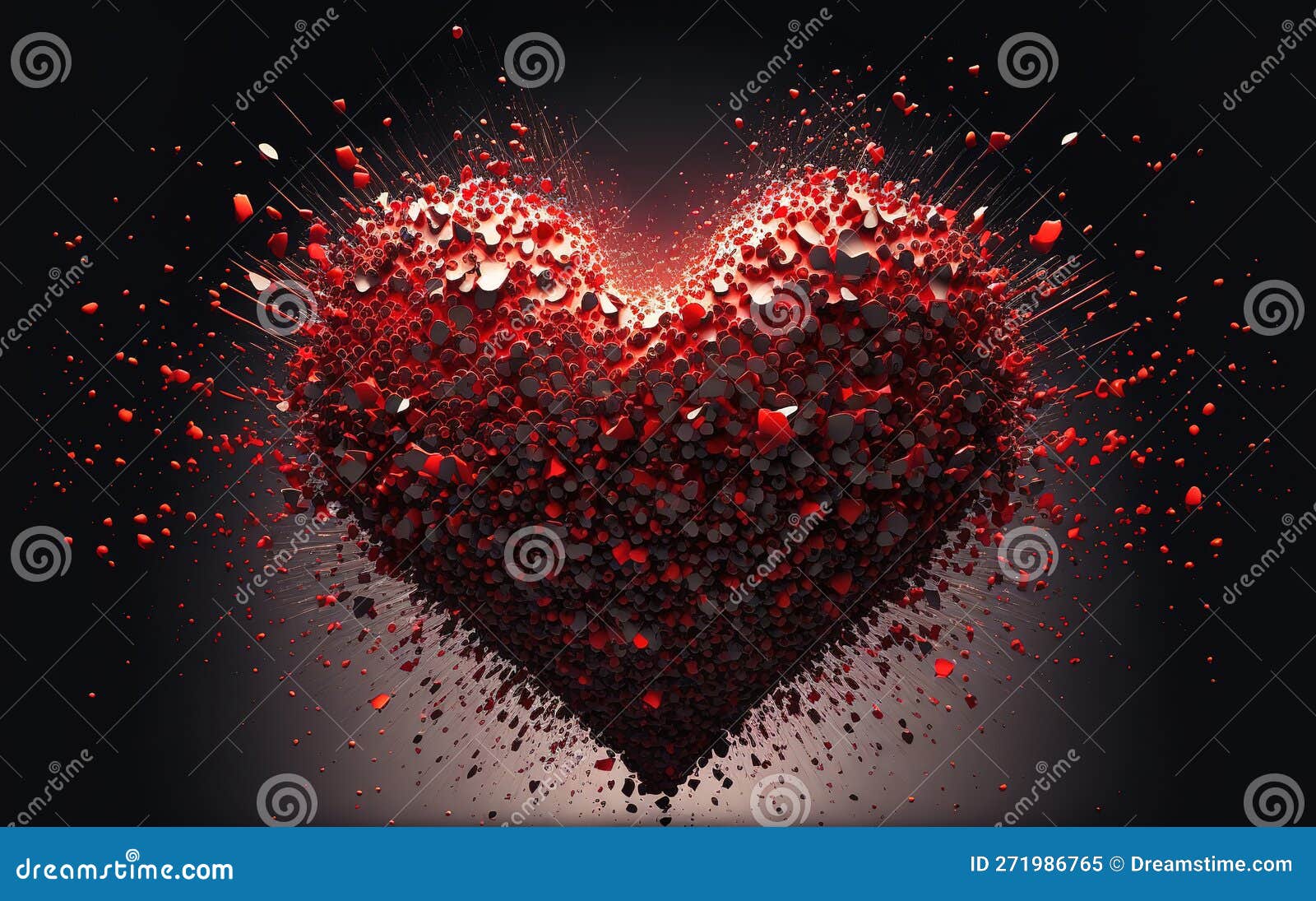 Shiny Red Heart Exploding in Thousand Pieces. Generative AI Stock ...