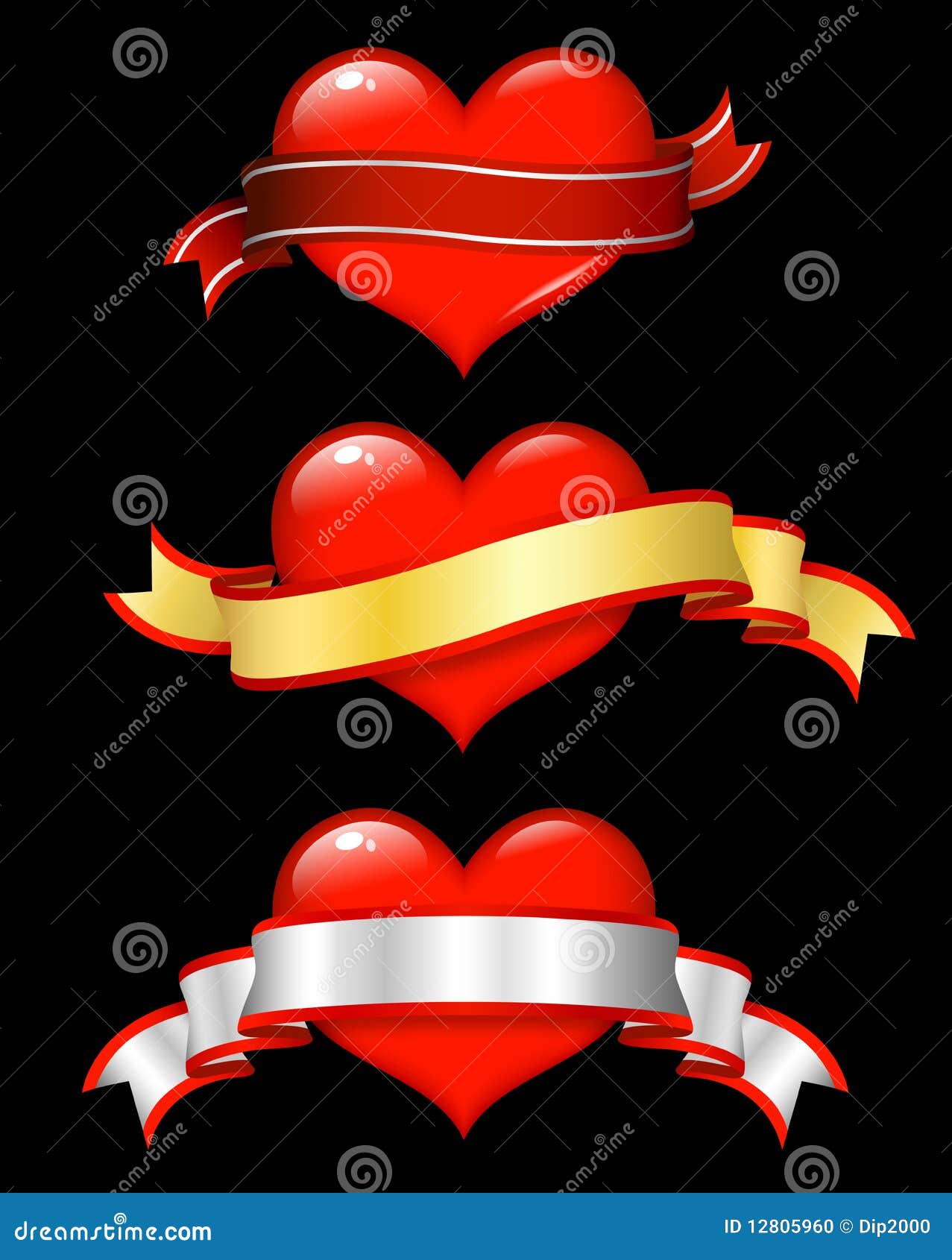 Shiny Red Hearts with Scrolls Stock Vector - Illustration of ...