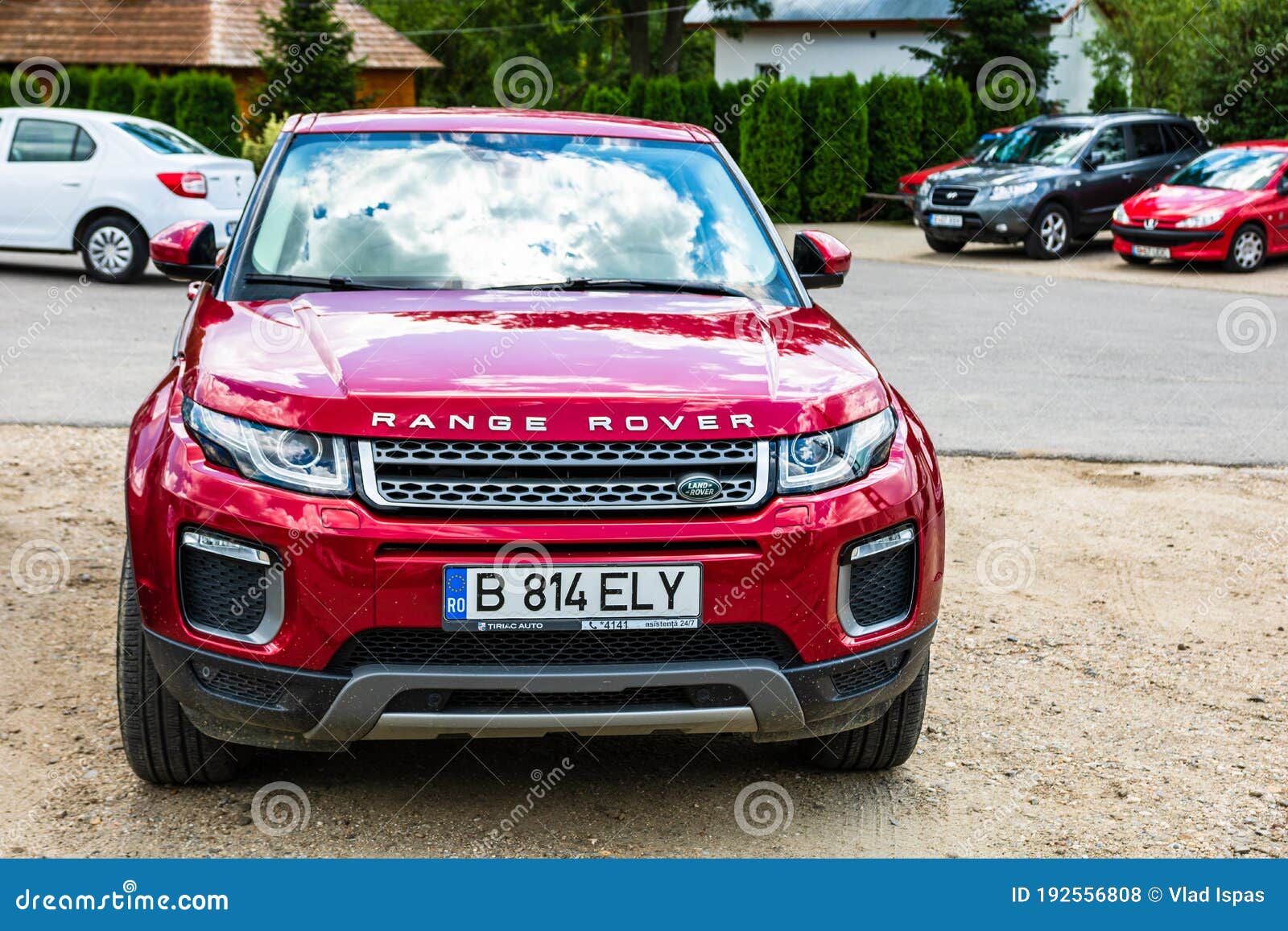 Shiny Red Range Rover Car in a Parking Lot in Bucharest, Romania, 2020 ...
