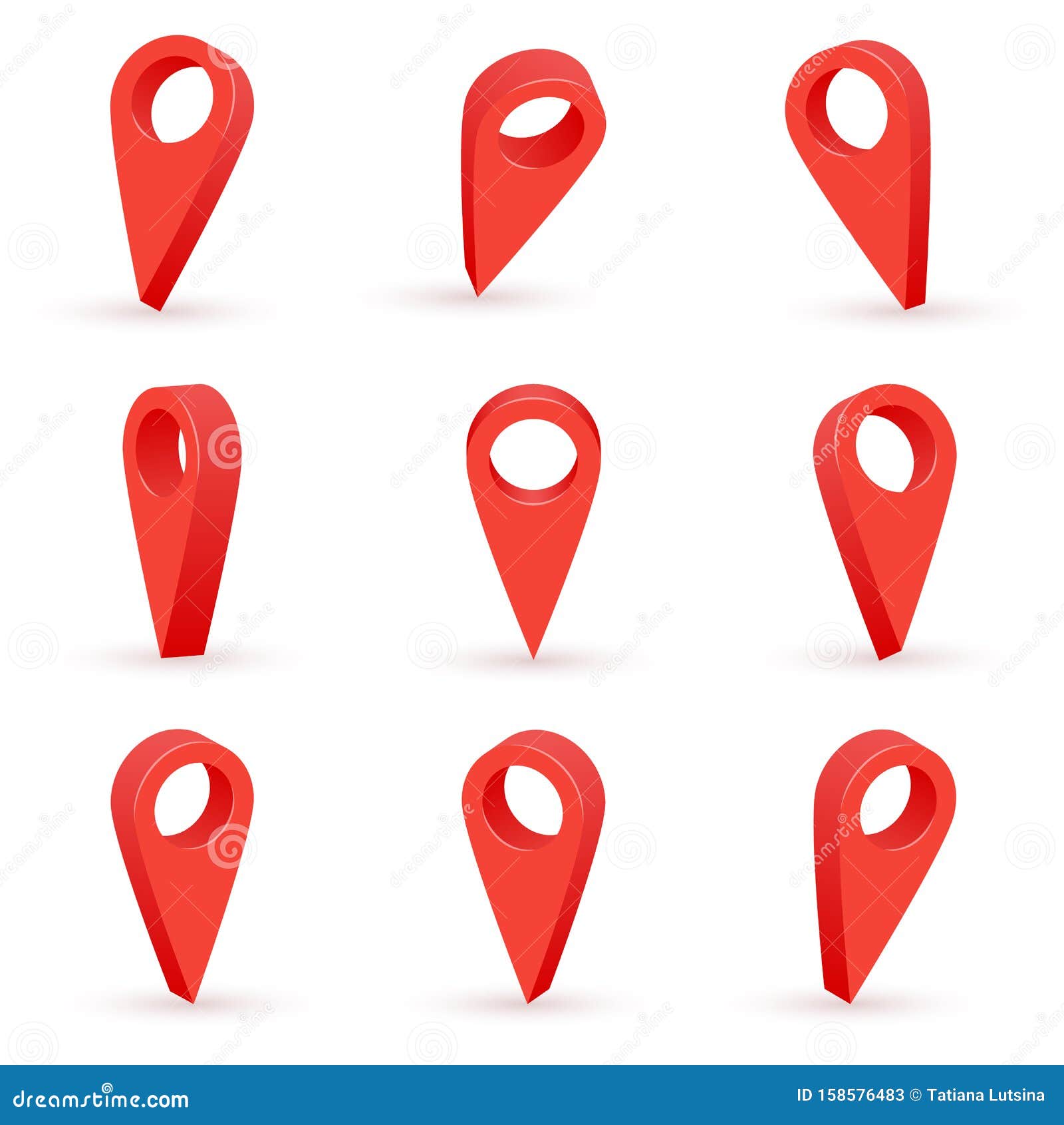 Shiny Red Realistic Map Pointers. Map Pointer 3d Pin. Location Symbols Set Isolated on White ...