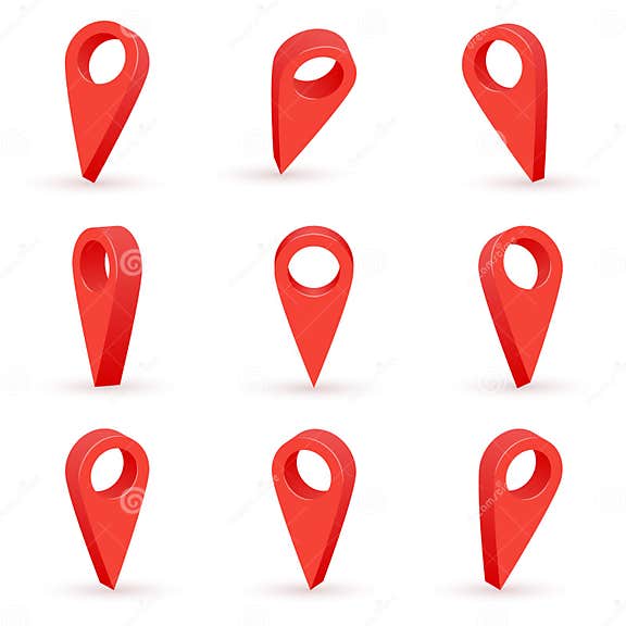 Shiny Red Realistic Map Pointers. Map Pointer 3d Pin. Location Symbols Set Isolated on White ...