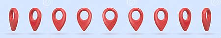 Shiny Red Realistic Map Pointers Vector Set in Various Angles. Web Location Point, Pointer 3d ...