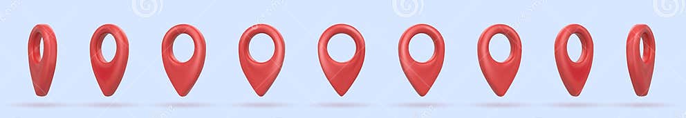 Shiny Red Realistic Map Pointers Vector Set in Various Angles. Web Location Point, Pointer 3d ...