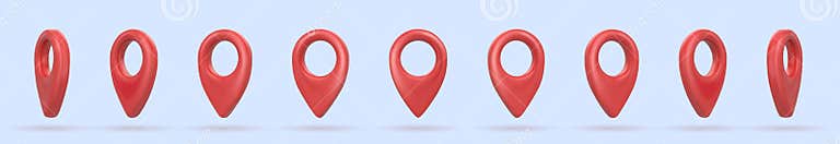 Shiny Red Realistic Map Pointers Vector Set in Various Angles. Web Location Point, Pointer 3d ...