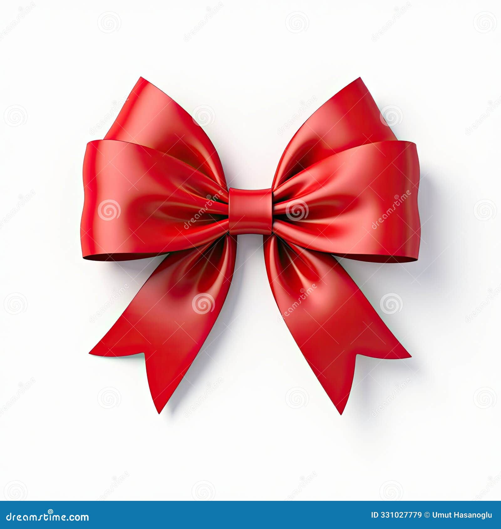 A Shiny Red Ribbon Bow with a Symmetrical Design on a White Background ...