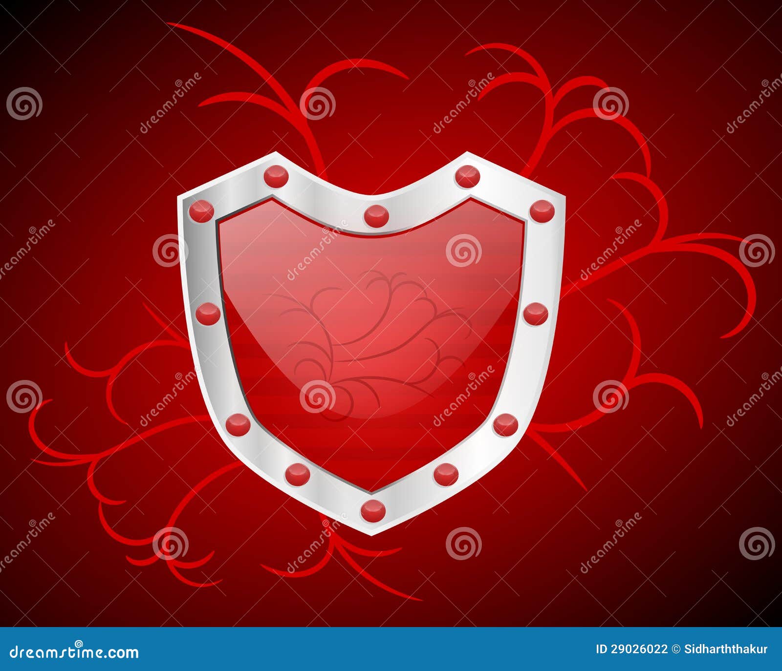 Shiny Red Shield with Swirls Stock Illustration - Illustration of body ...