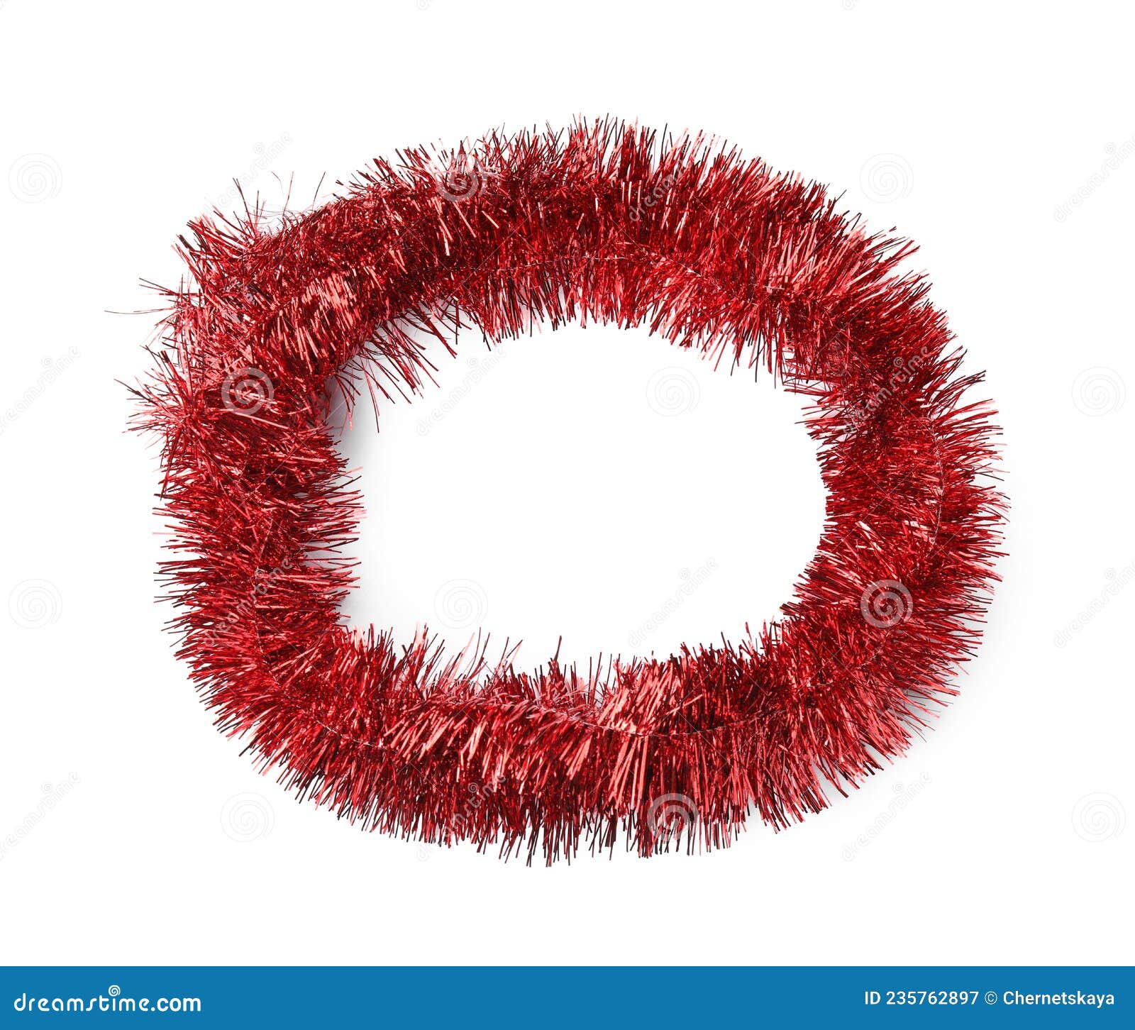 Shiny Red Tinsel Isolated on White, Top View Stock Image - Image of ...