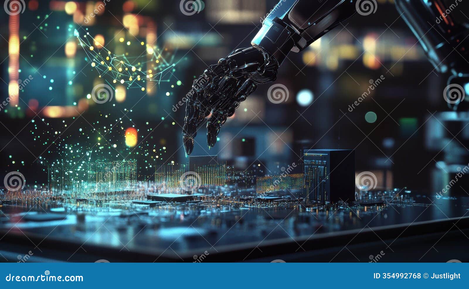A Shiny Robotic Arm Gently Placing a Microchip Onto a Circuit Board ...