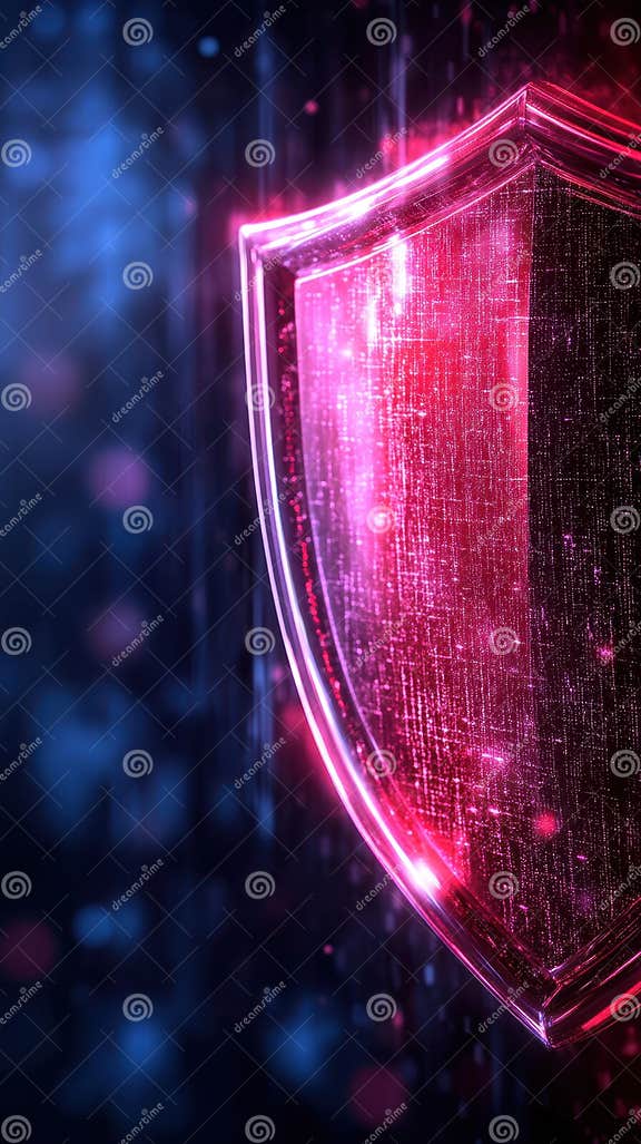 Shiny Shield Design with Glowing Effects and Blue Background Stock ...