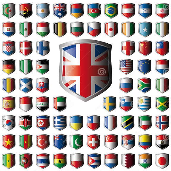 Shiny Shield Flags with Metal Frame Collection Stock Vector ...