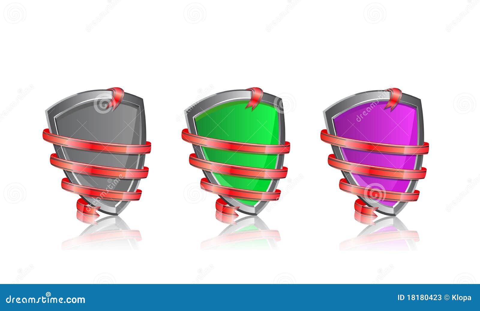 Shiny Shield Wrapped in Ribbon Icon Set Stock Vector - Illustration of ...