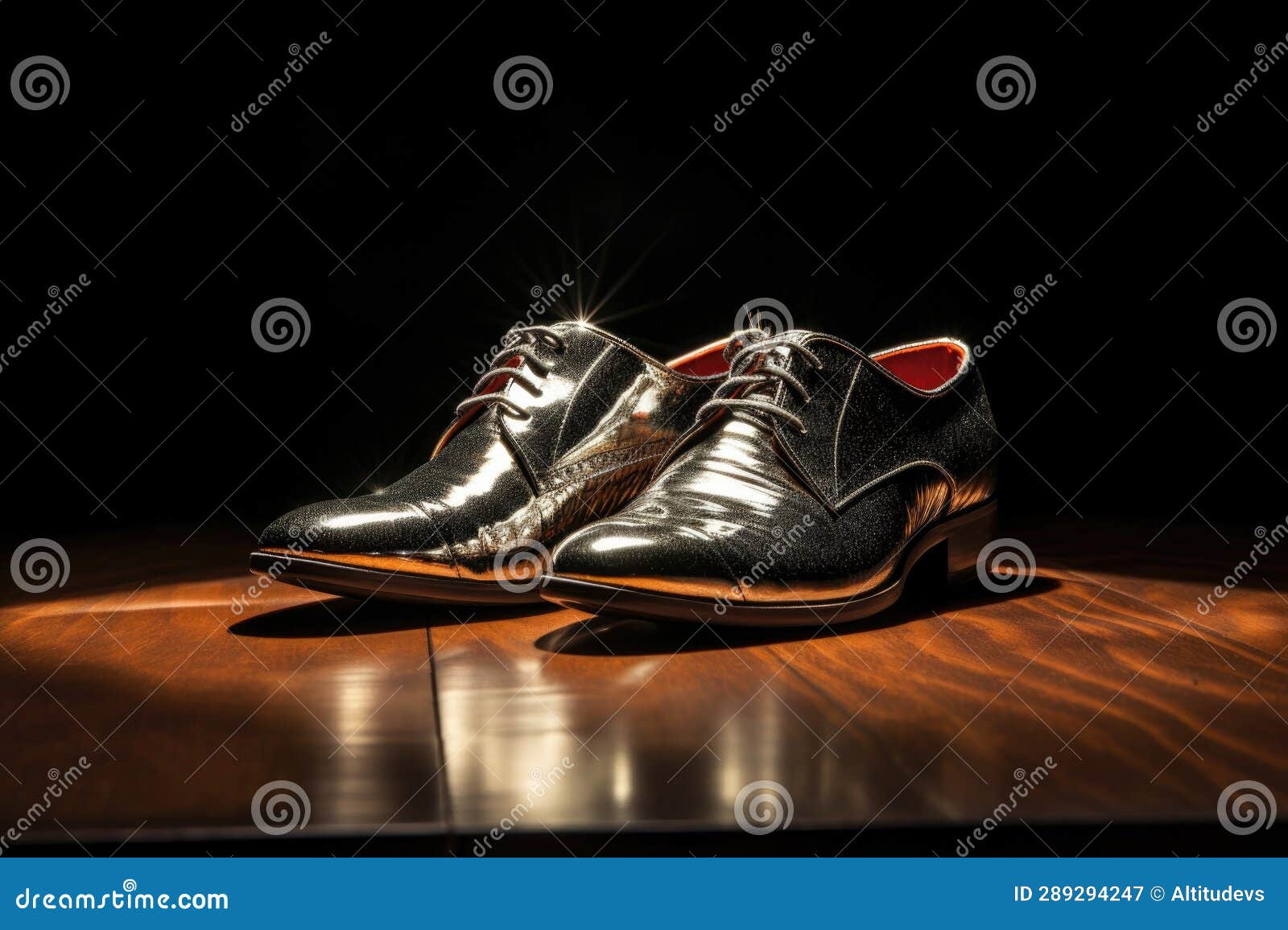 Shiny Shoes in a Spotlight on a Dark Background Stock Image - Image of ...