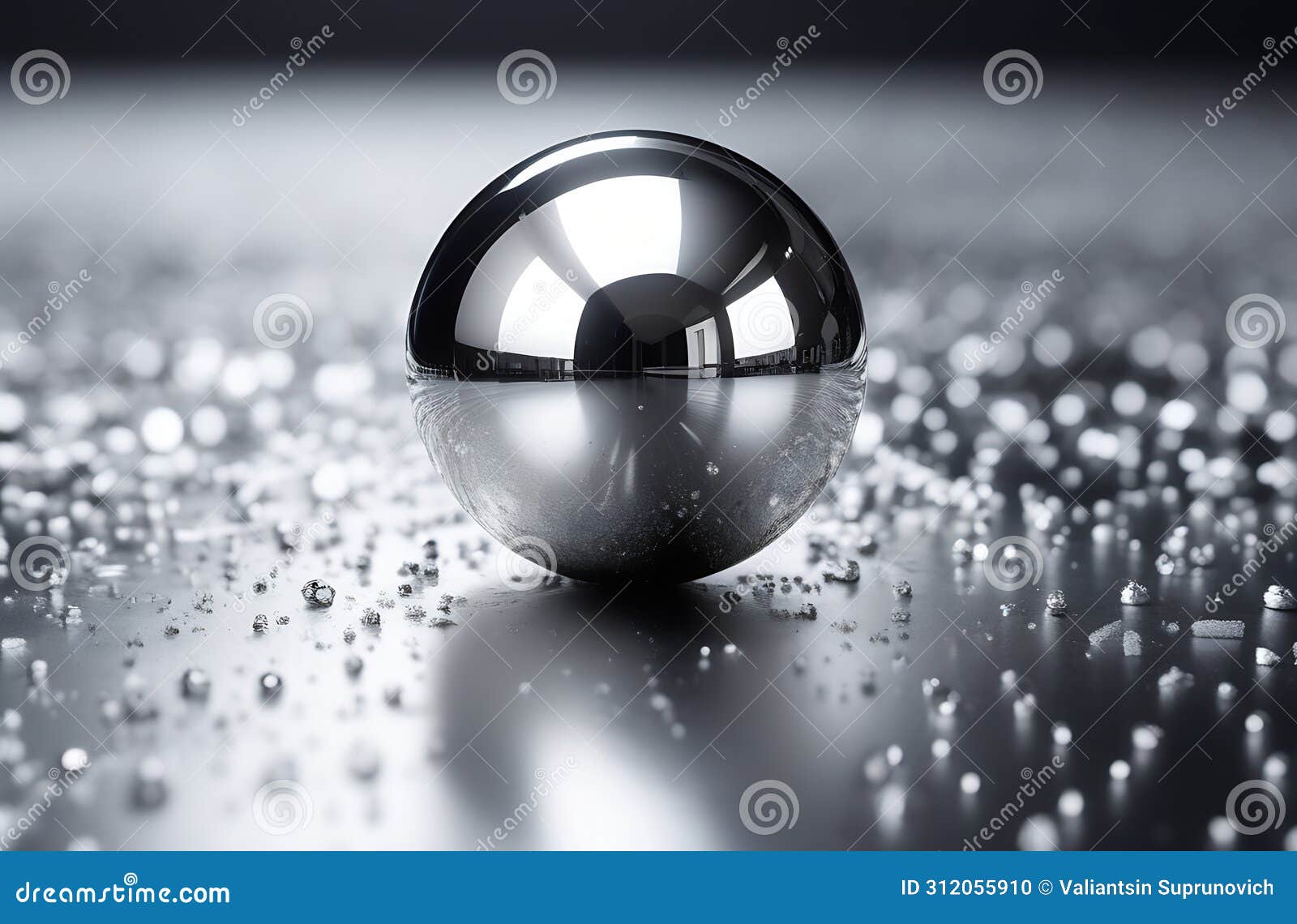 A Shiny Silver Ball Sits on a Surface with a Lot of Small, Shiny Stock ...
