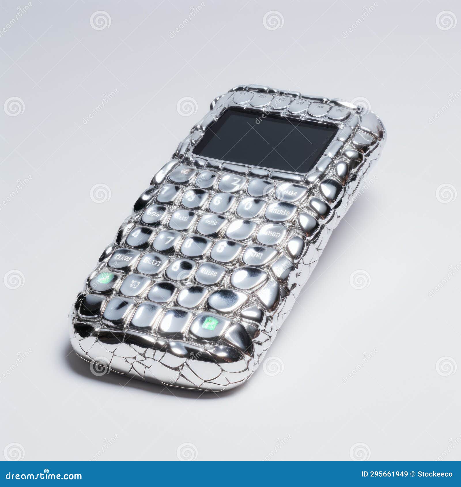 Shiny Silver Cell Phone with Unique Texture - Marc Quinn Style Stock ...