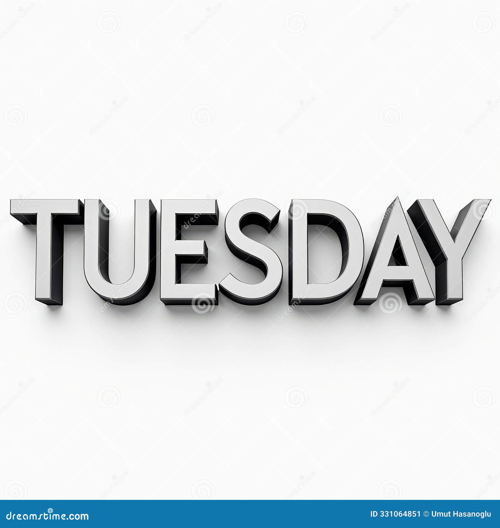 Shiny Silver 3D Tuesday Text on a White Background. Stock Illustration ...
