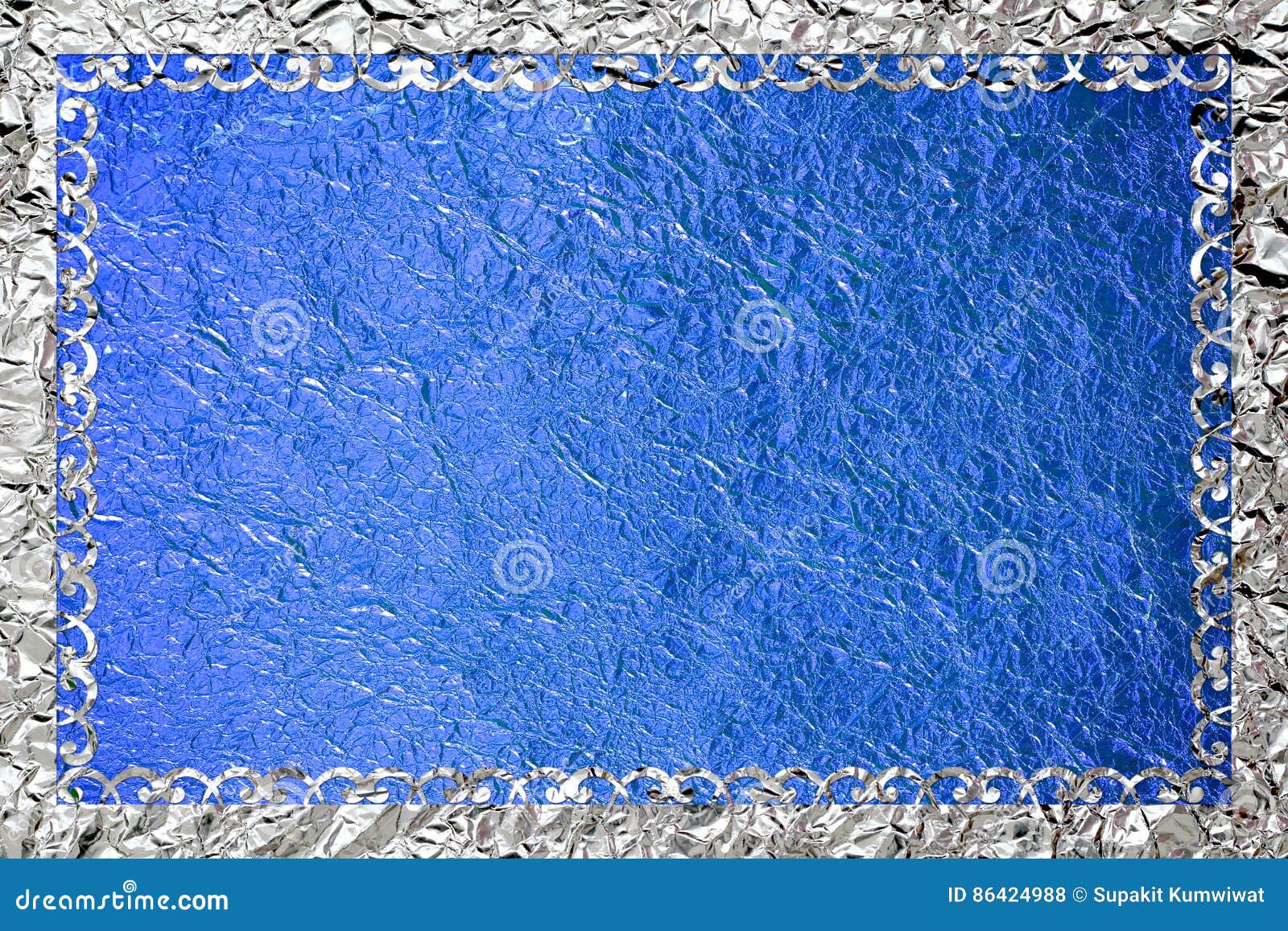 Shiny Silver Frame with a Pattern on the Blue Foil Background. Stock ...