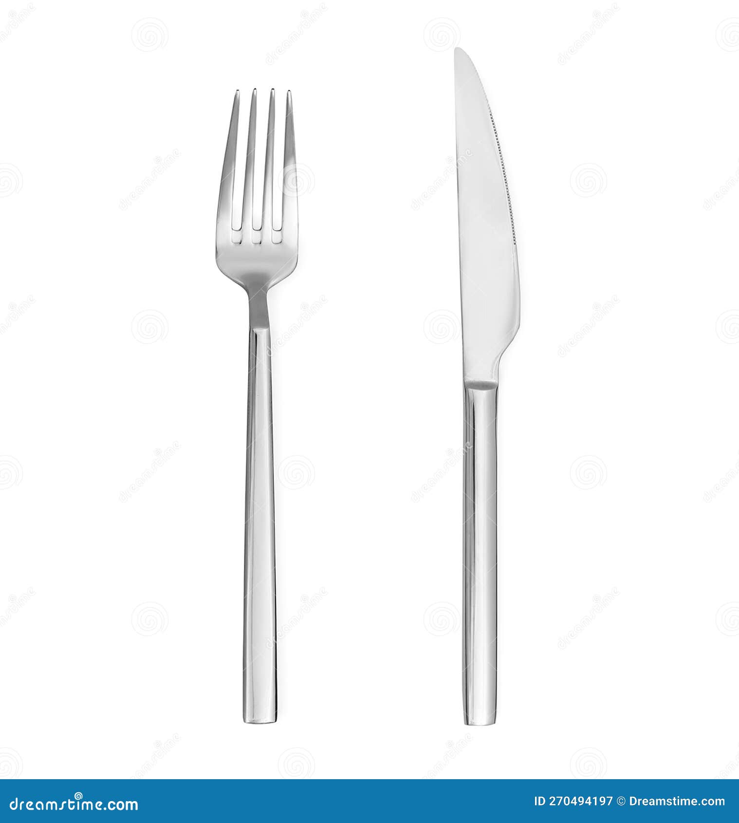 Shiny Silver Knife and Fork on White Background, Top View Stock Image ...
