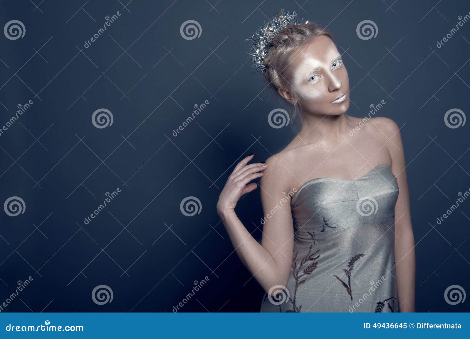 Shiny Silver Lady in Silver Dress Stock Image - Image of lonely ...