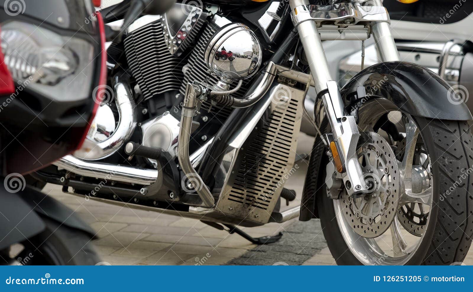 Shiny Silver Motorcycle with Protective Windshield Standing Outdoors ...