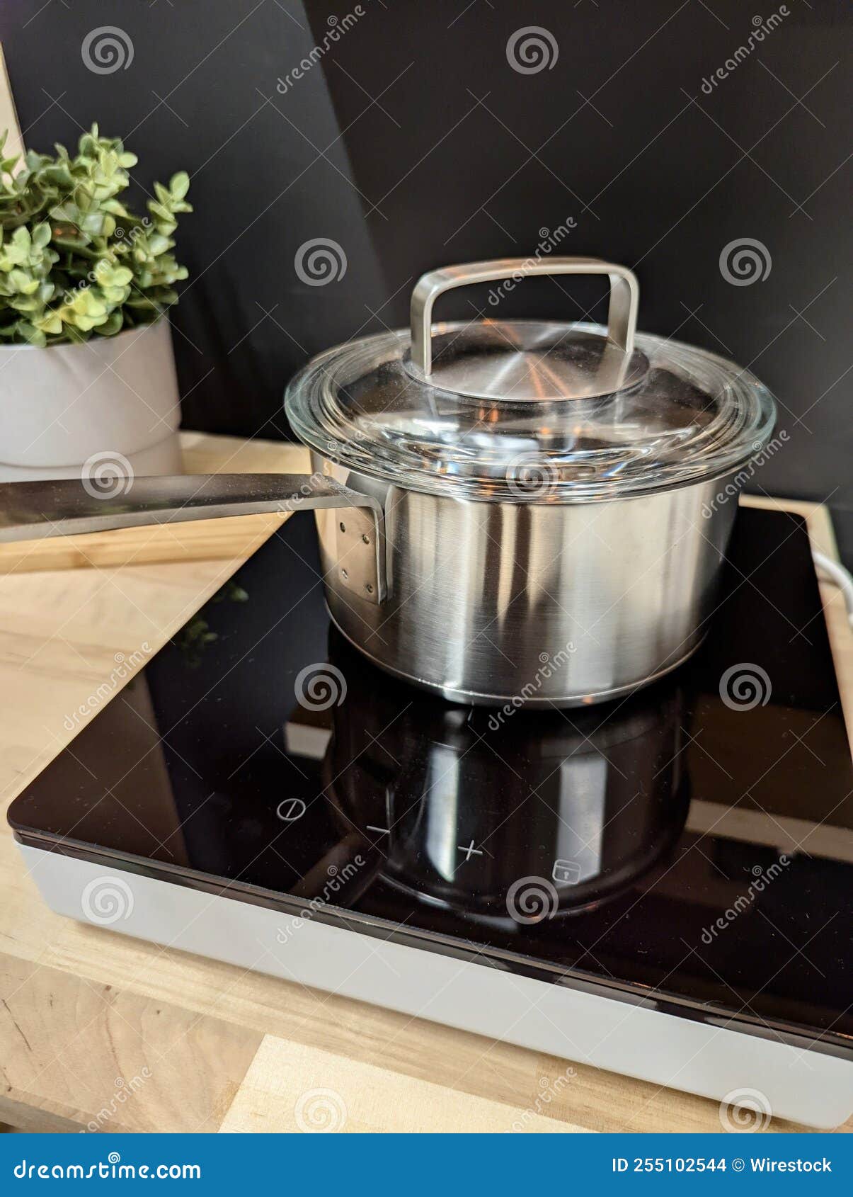 Shiny Silver Pot with Closed Lid on the Stove Stock Photo - Image of ...