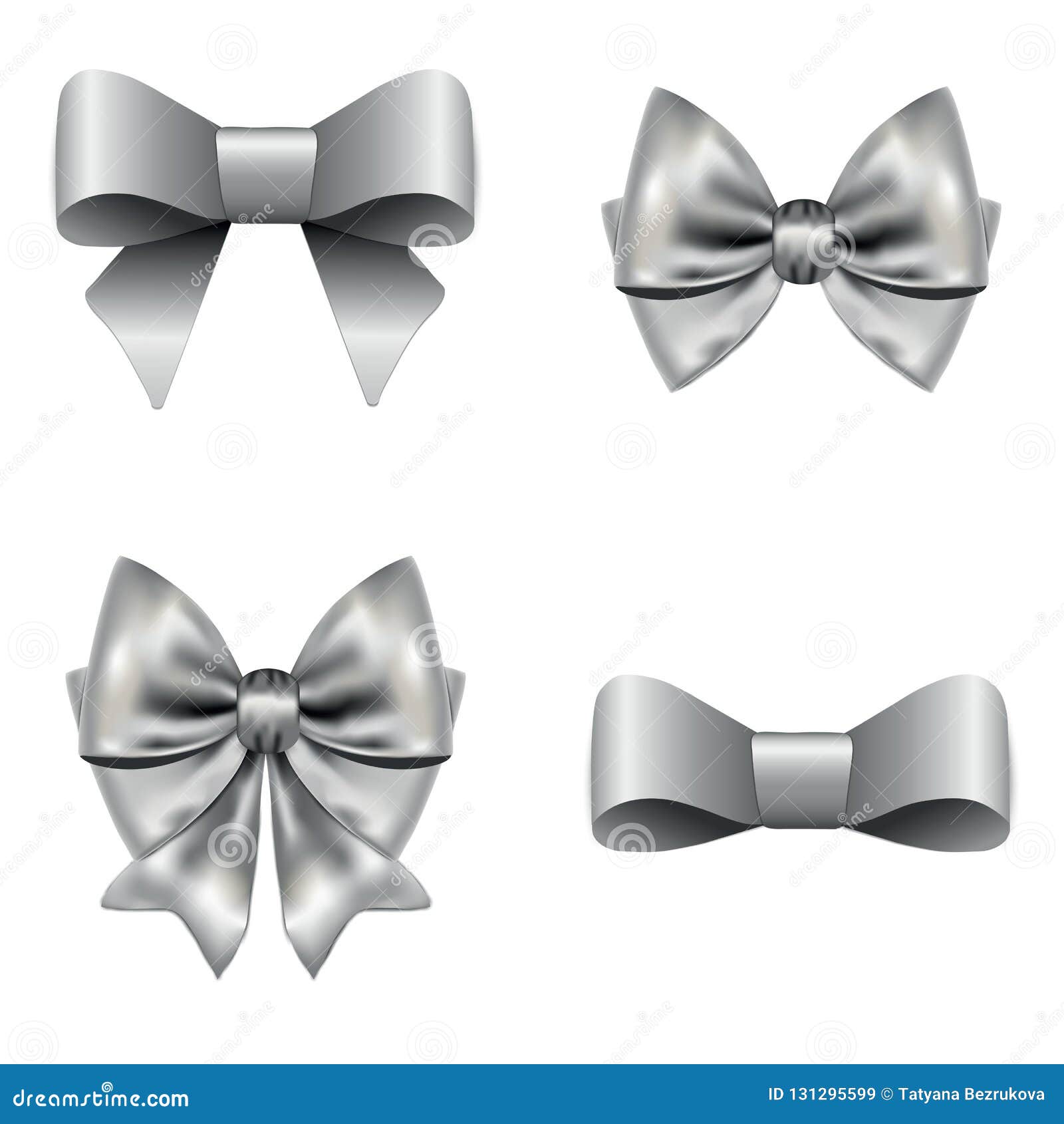 Shiny Silver Satin Bow on a White Background. Vector Illustration Stock ...