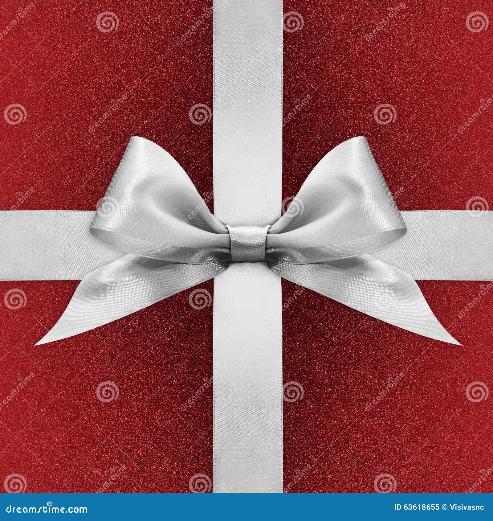 Shiny Silver Satin Ribbon Bow on Red Stock Image - Image of ornament ...