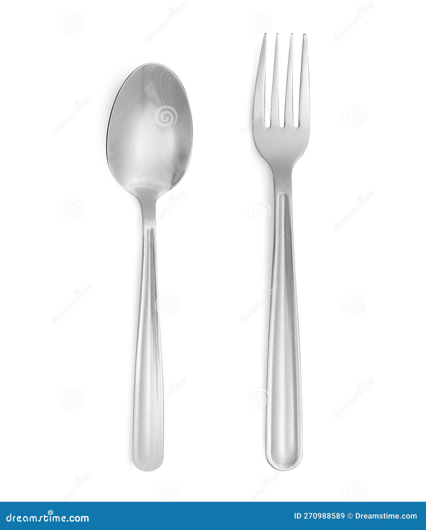 Shiny Silver Spoon and Fork on White Background, Top View Stock Image ...