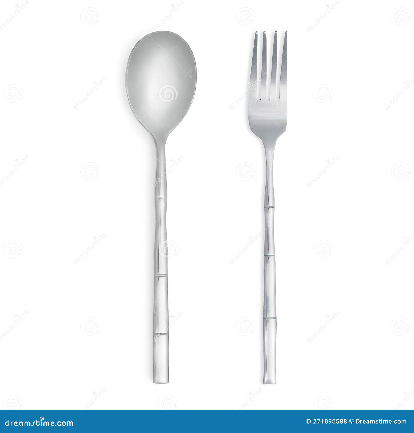 Shiny Silver Spoon and Fork on White Background, Top View Stock Photo ...